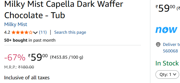 Milky Mist Capella Dark Waffer Chocolate - Tub @ Rs 59 || Amazon Now ...