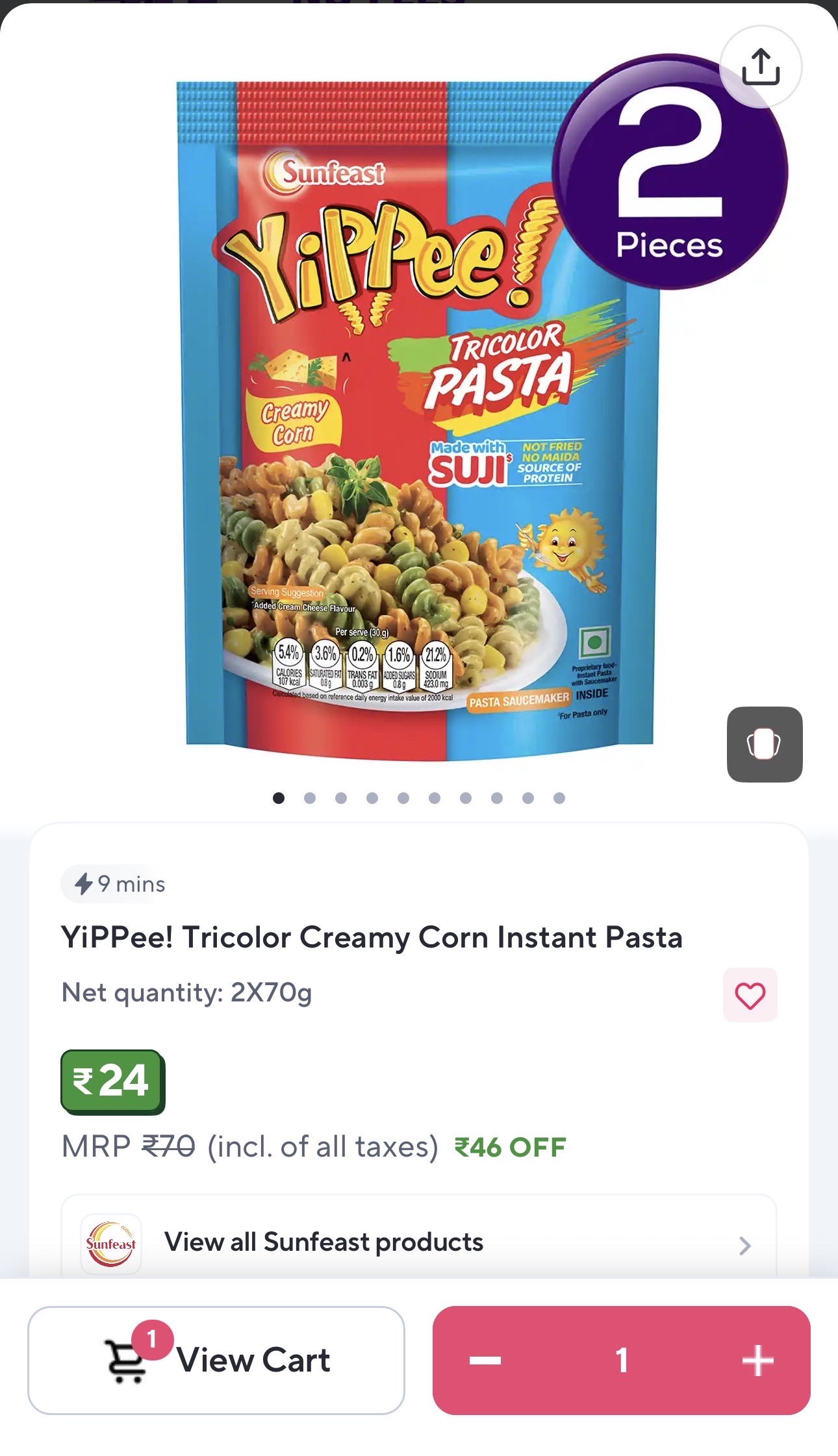 YiPPee! Tricolor Creamy Corn Instant Pasta(Pack of 2) | DesiDime