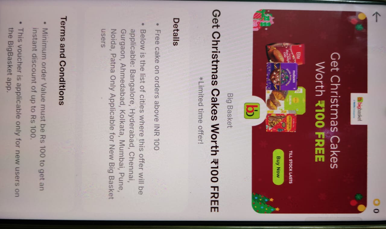 BOB rewards get 100rs off on a christmas cake with mov 100rs on ...
