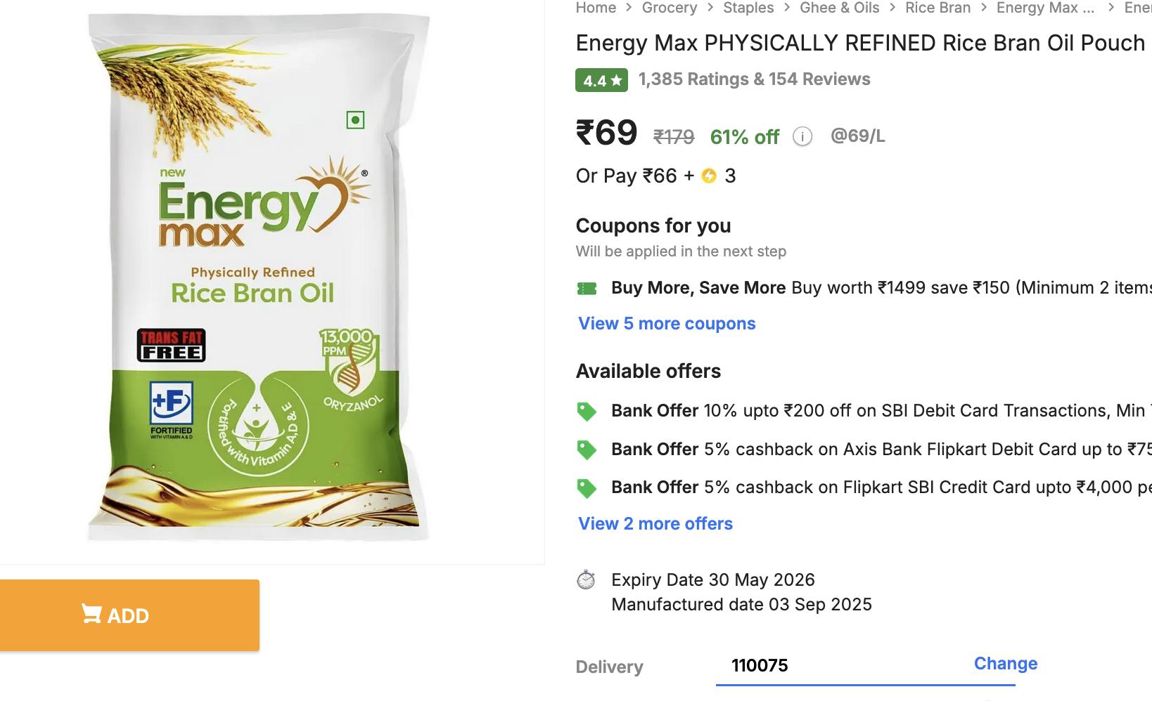 Grocery Besan, Sugar, Cold drink, oil upto 82% off [location specific ...