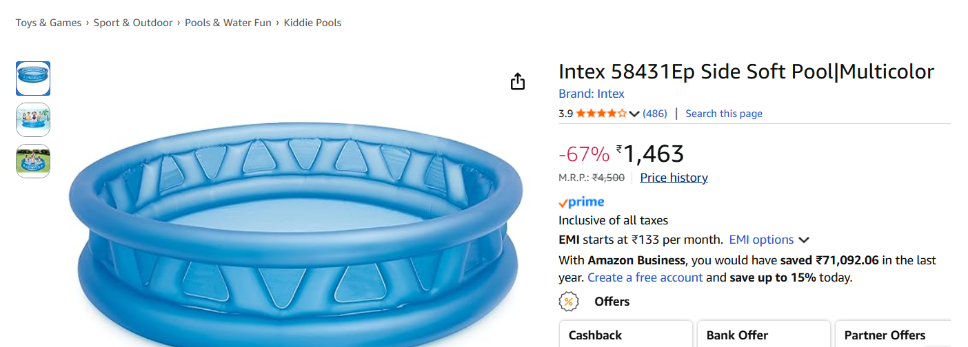 Intex 58431Ep Side Soft Pool|Multicolor | DesiDime