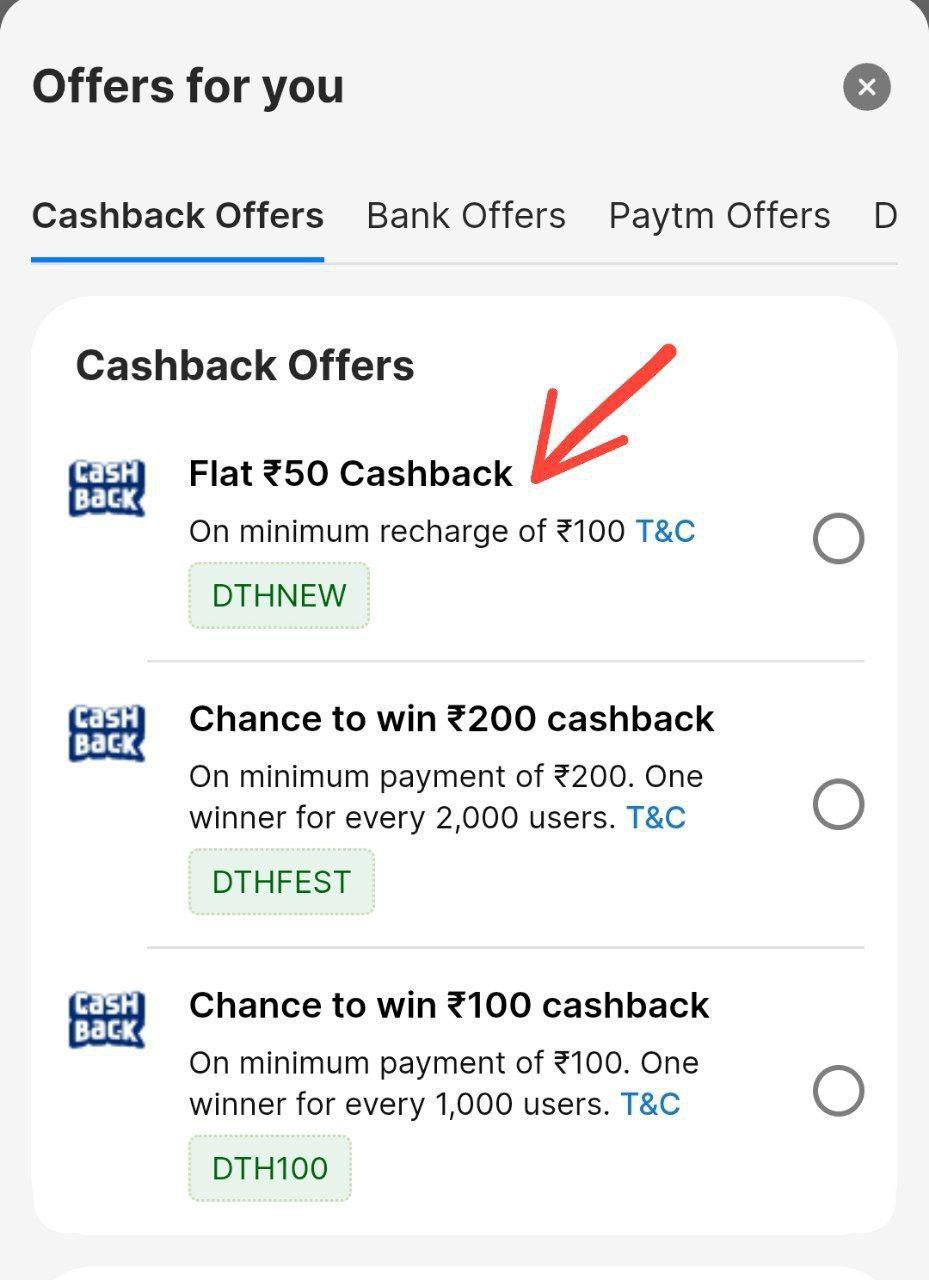 PAYTM - Flat 50 Cashback on DTH Recharge of min 100 value | DesiDime