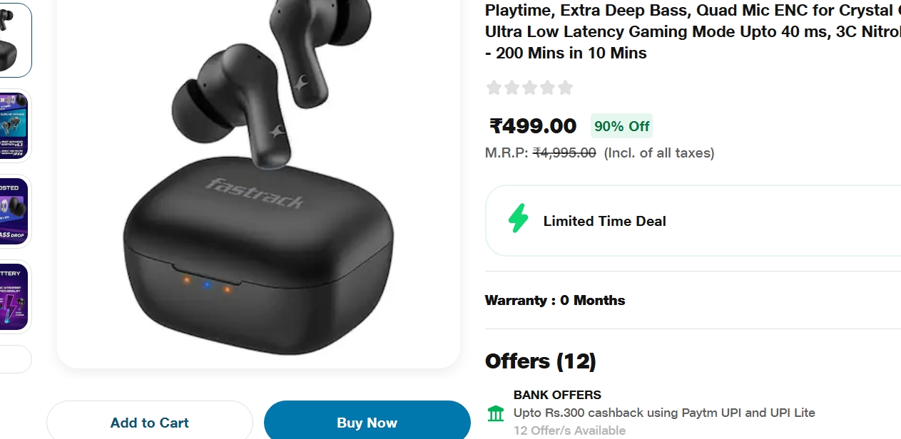 Jiomart--Fastrack Fpods FZ100 BT v5.3 TWS Earbuds, Mega 50 Hrs Playtime ...