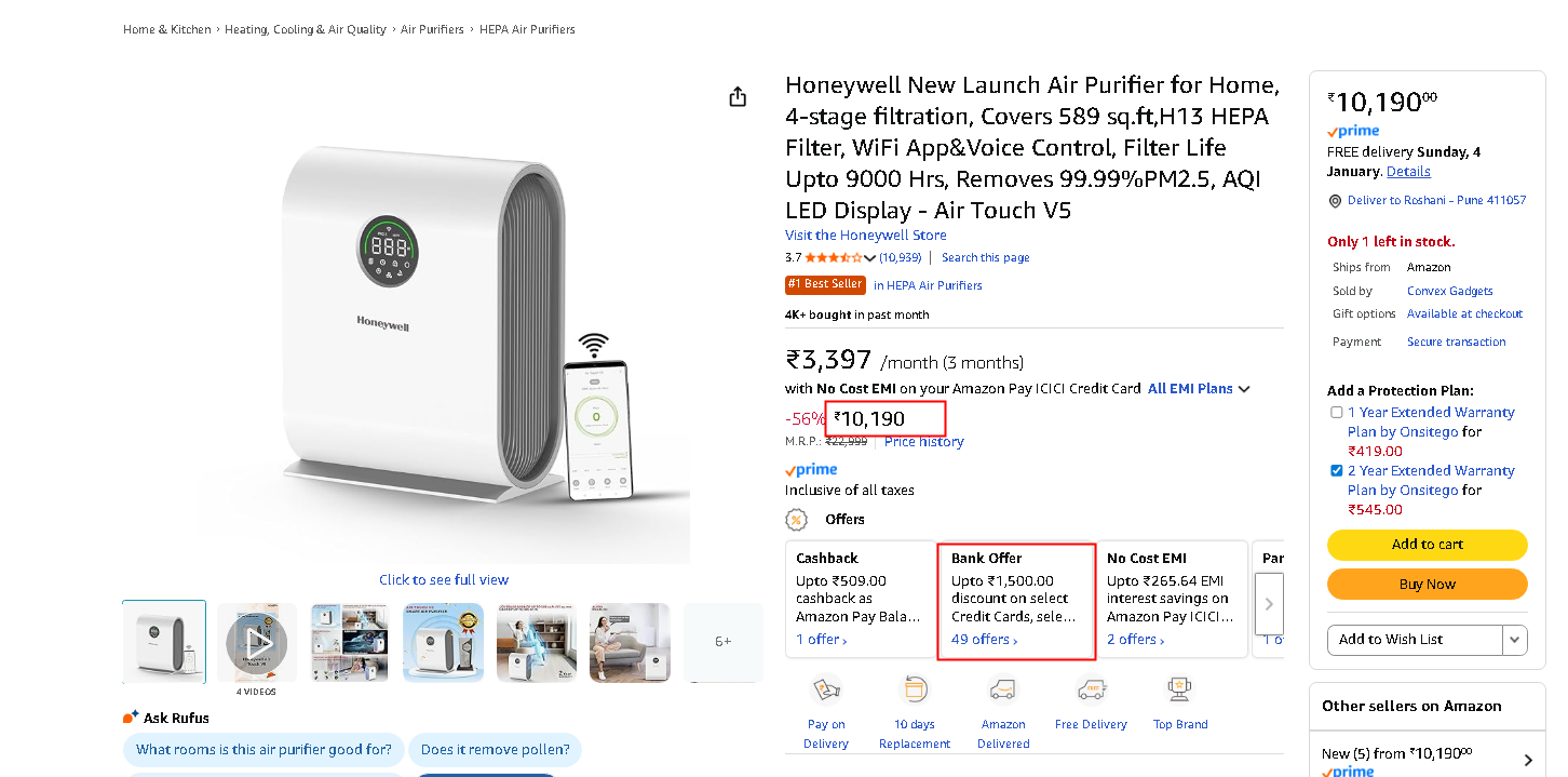 Honeywell AIrtouch V5 for 9190 (After Cc Discount) | DesiDime