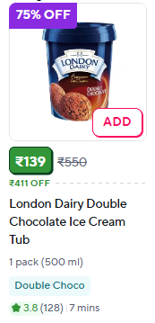 Zepto : London Dairy Double Chocolate Ice Cream Tub 500 ml | DesiDime