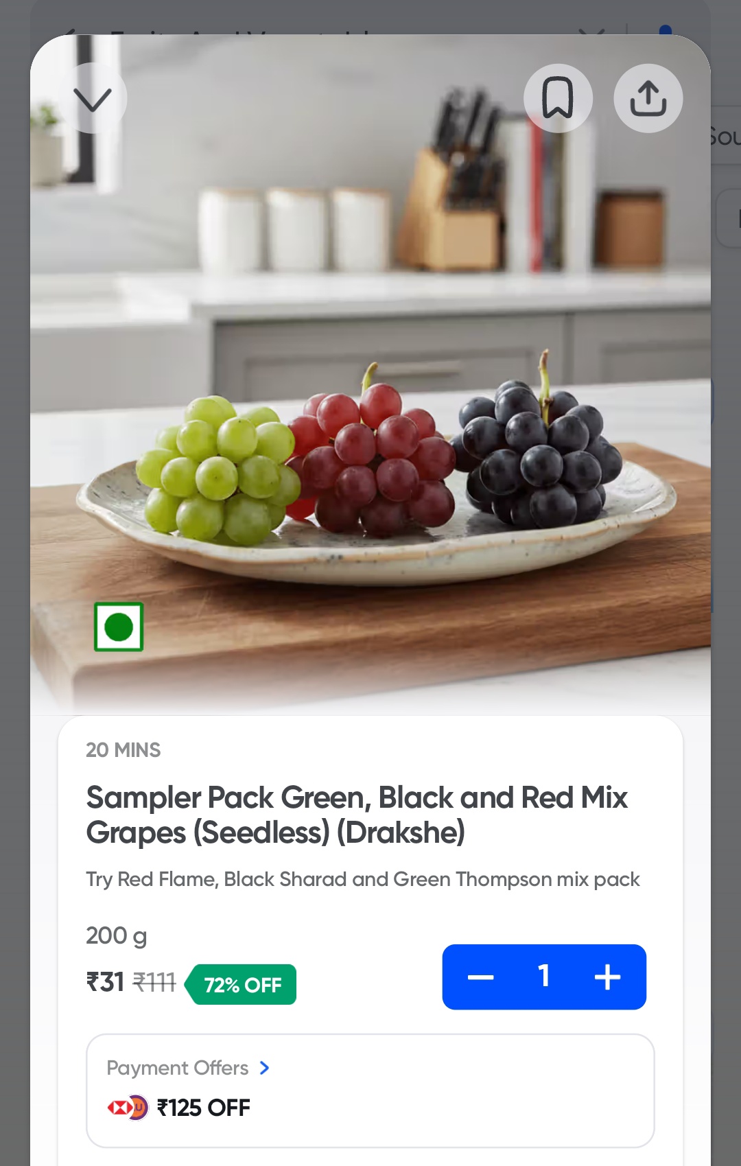 Sampler Pack Green, Black and Red Mix Grapes 200gm (Seedless) (Drakshe ...