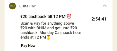 BHIM - Scan and pay above ₹20 to get upto ₹20 cashback (P2M) (Till 12 ...
