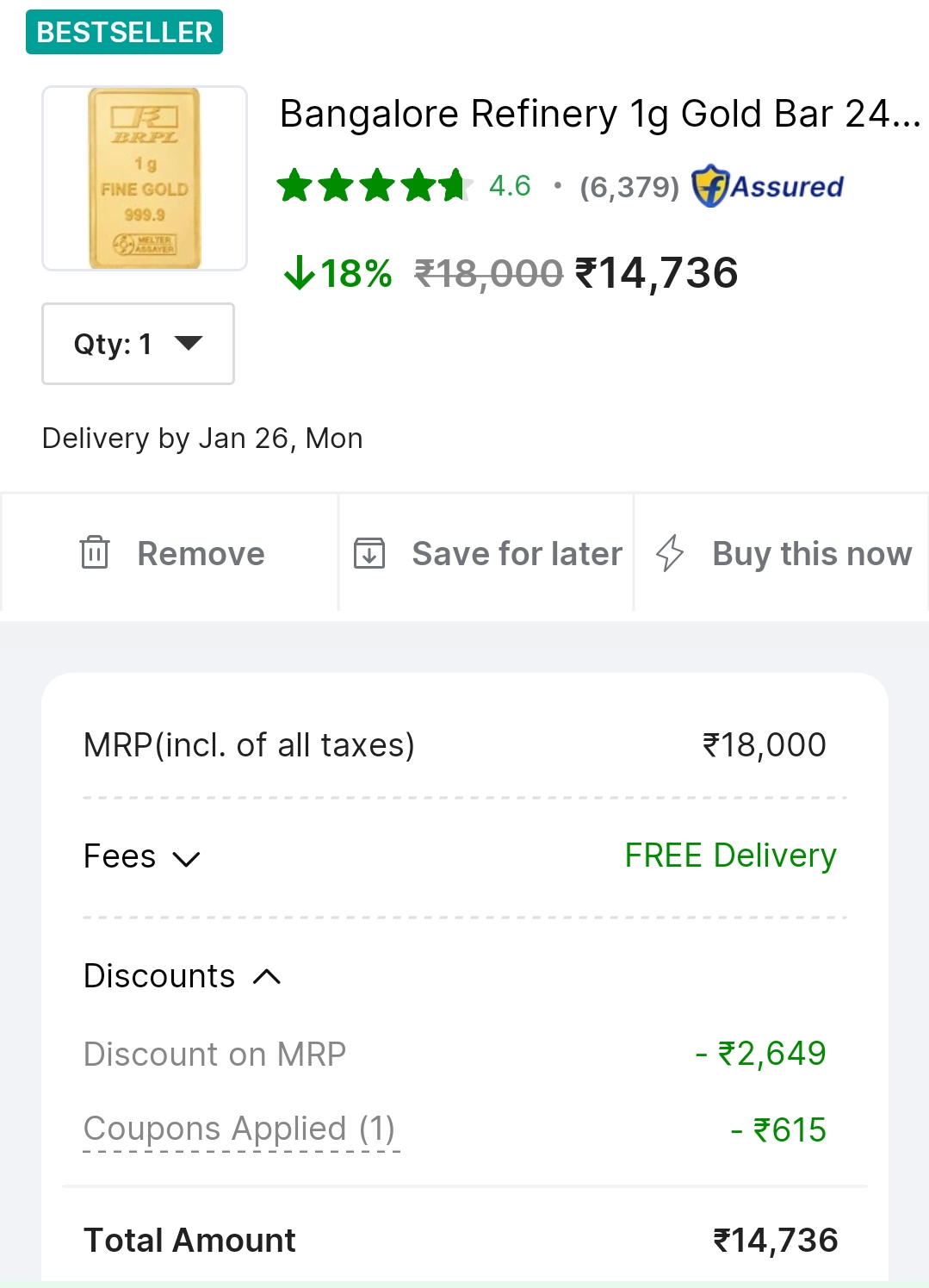 BRPL 1Gm Gold Bar @ 13.3k or 13.7k using Vouchers from CRED+SBI ...