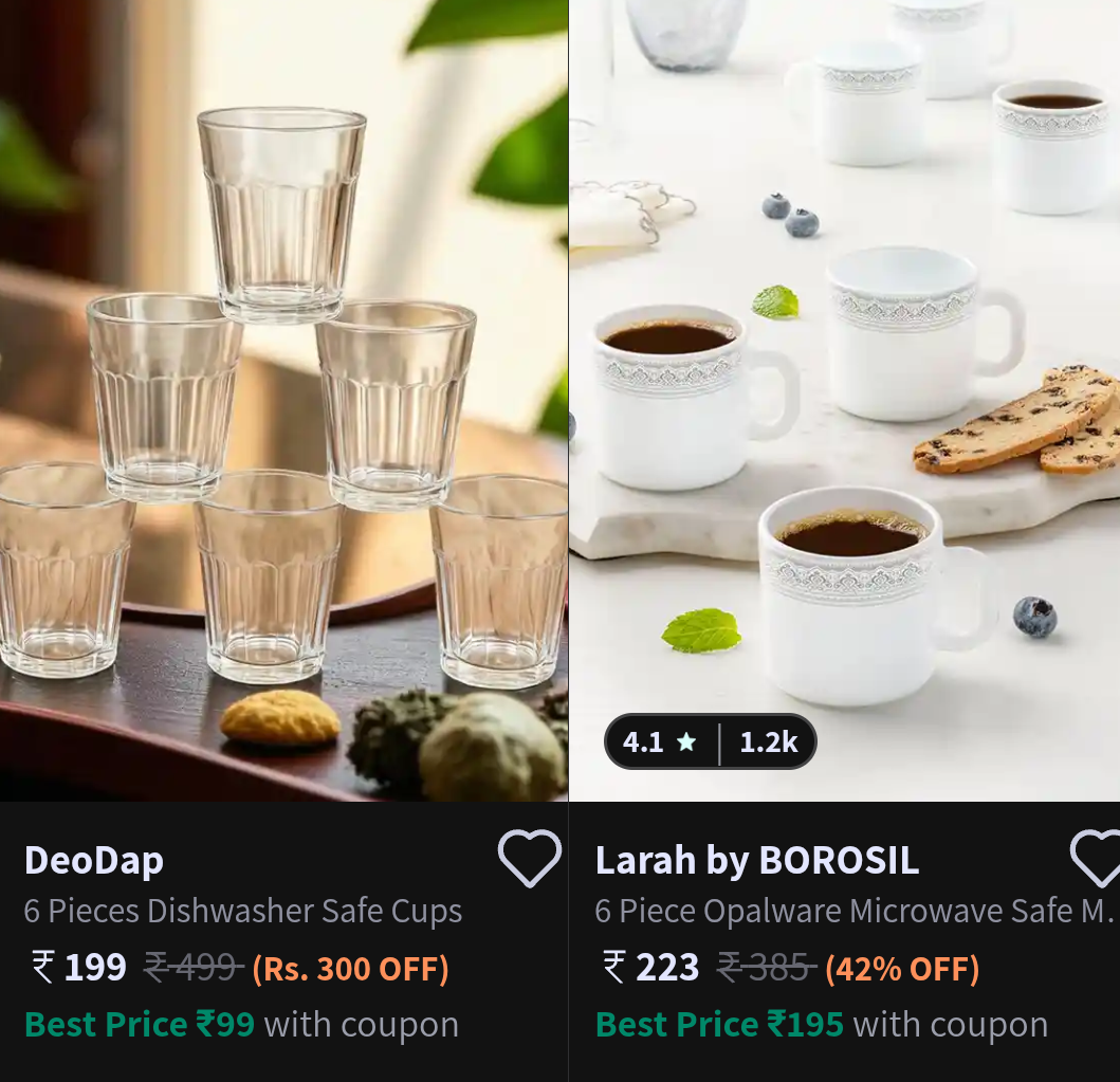 Set Of 6 Tea Cup Start Rs. 199 | DesiDime