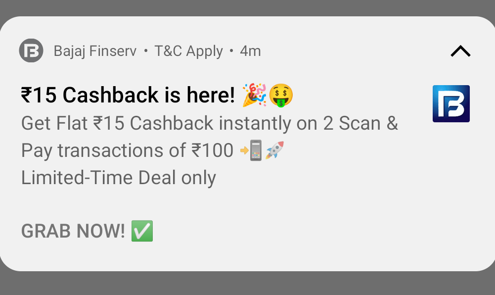 Get flat 15 rs cashback instantly on 2 scan & payment transactions of ...