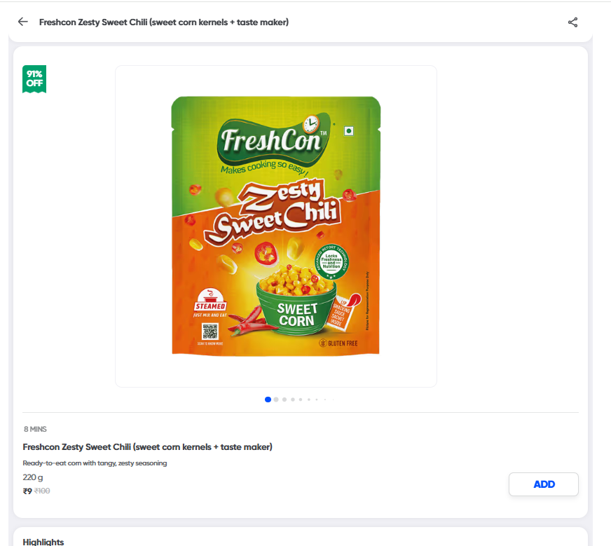 Freshcon Zesty Sweet Chili (sweet corn kernels + taste maker) - [ 220 g ...