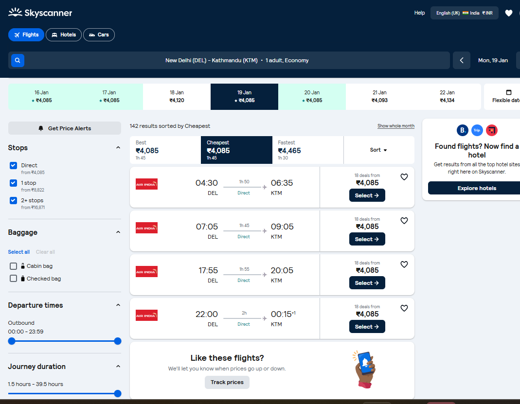 Skyscanner Cheapest Flights Flights From New Delhi to Kathmandu (Nepal ...