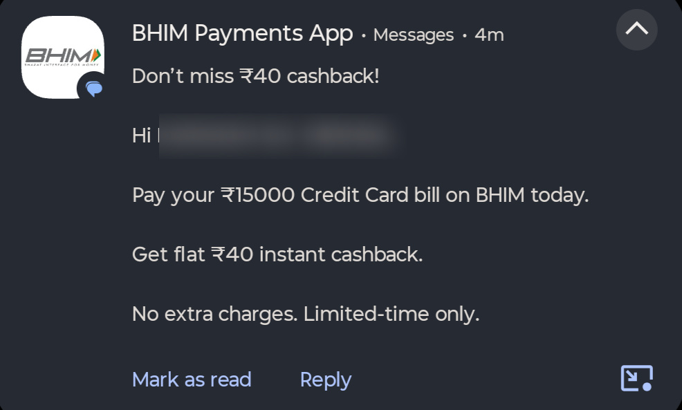 Get flat ₹40 Cashback on min ₹15000 Credit Card Bill Payment: BHIM UPI ...