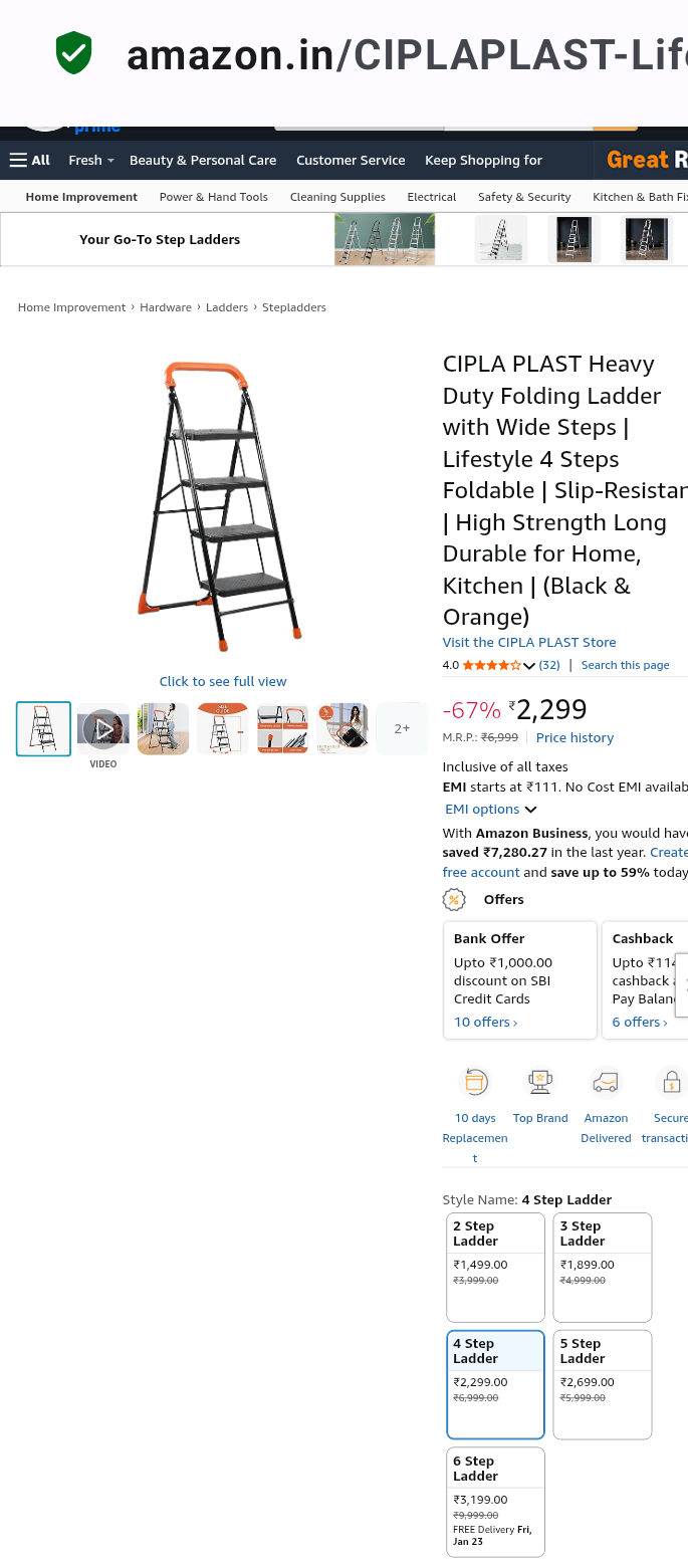 CIPLA PLAST Heavy Duty Folding Ladder with Wide Steps | Lifestyle 4 ...
