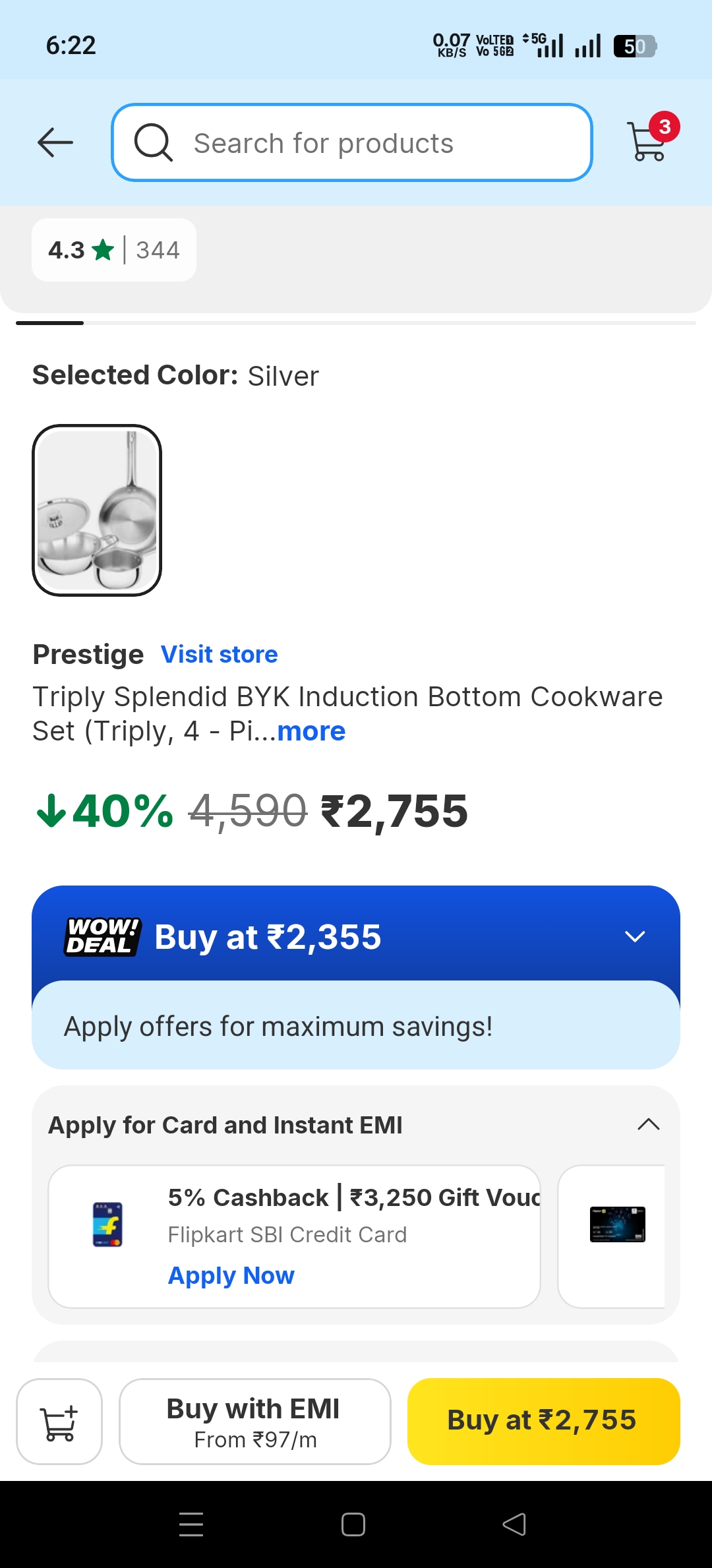 Prestige Triply Splendid BYK Induction Bottom Cookware Set (Triply, 4 ...