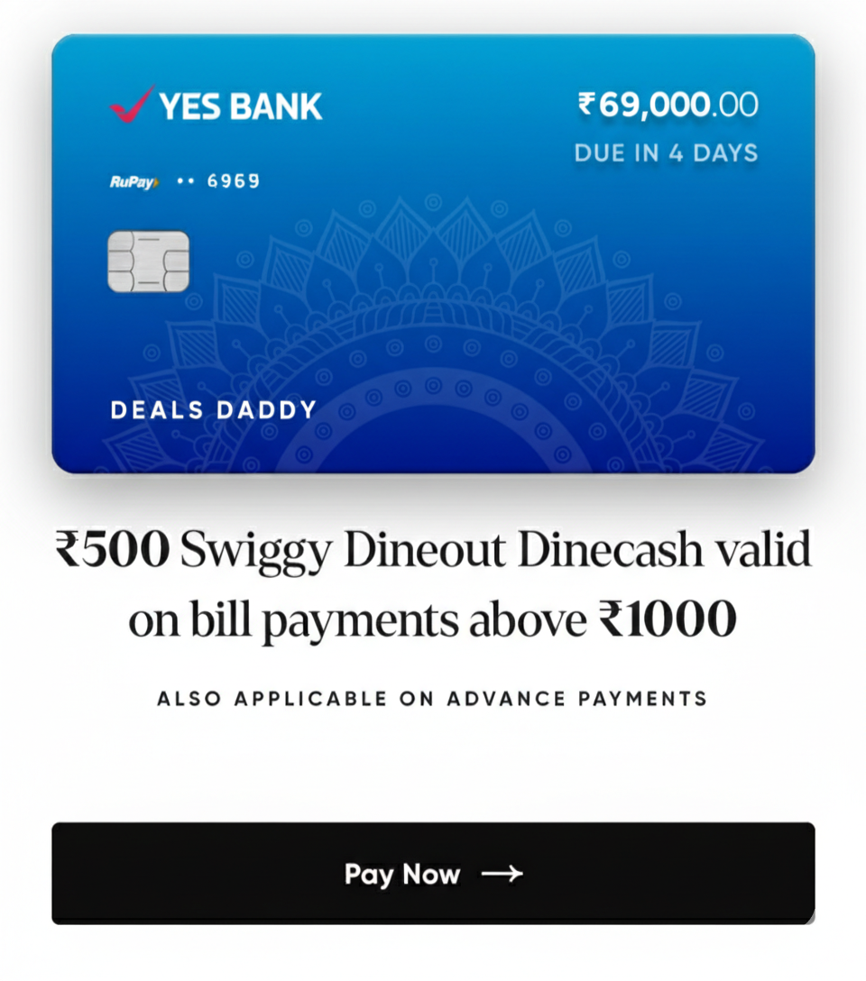 Get ₹500 Swiggy Dineout Cash on min ₹1000 CC bill payment: CRED UPI ...