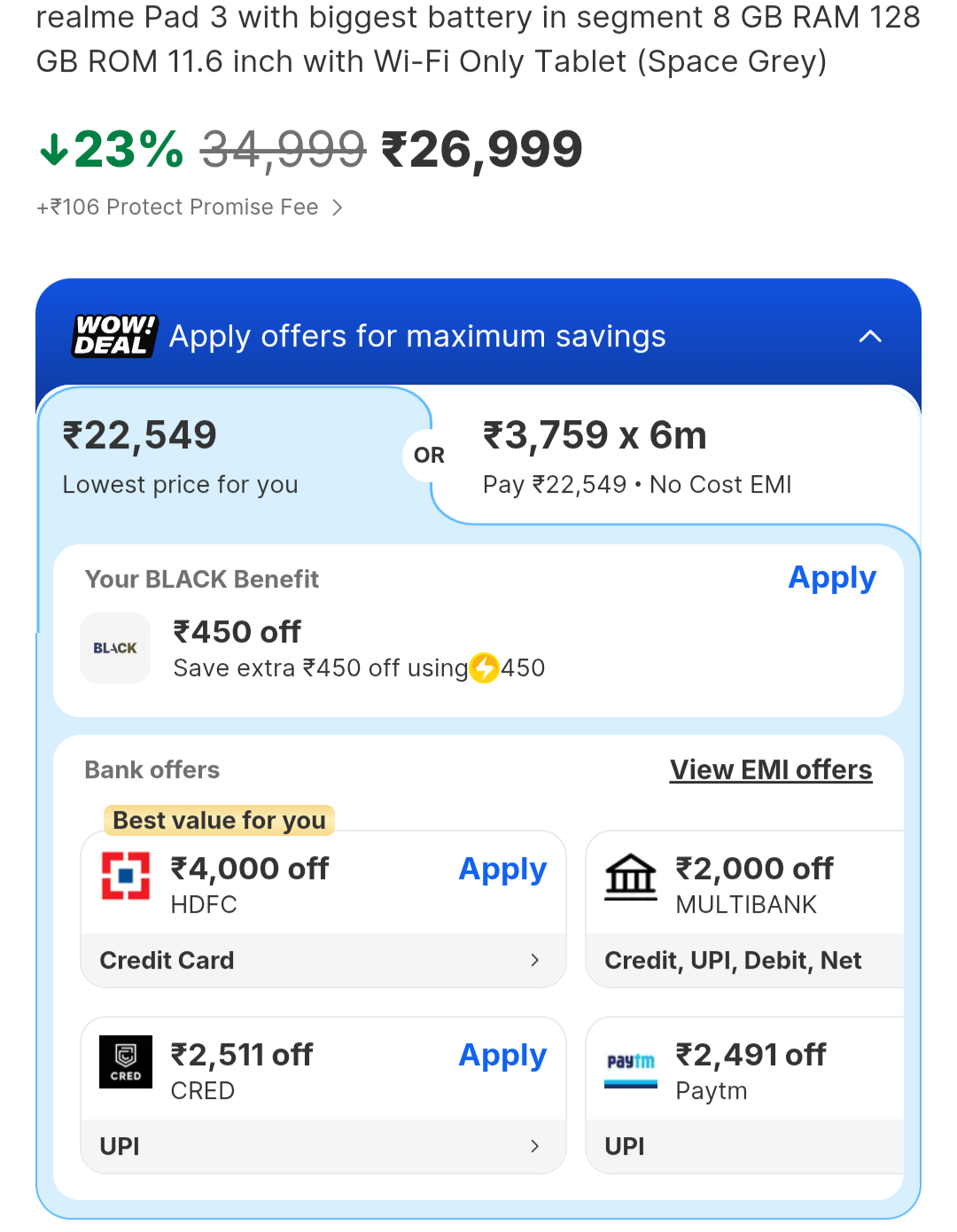 Realme Pad 3, 11.6 inch with Wi-Fi Only Tablet (8GB | 128GB) (Space ...