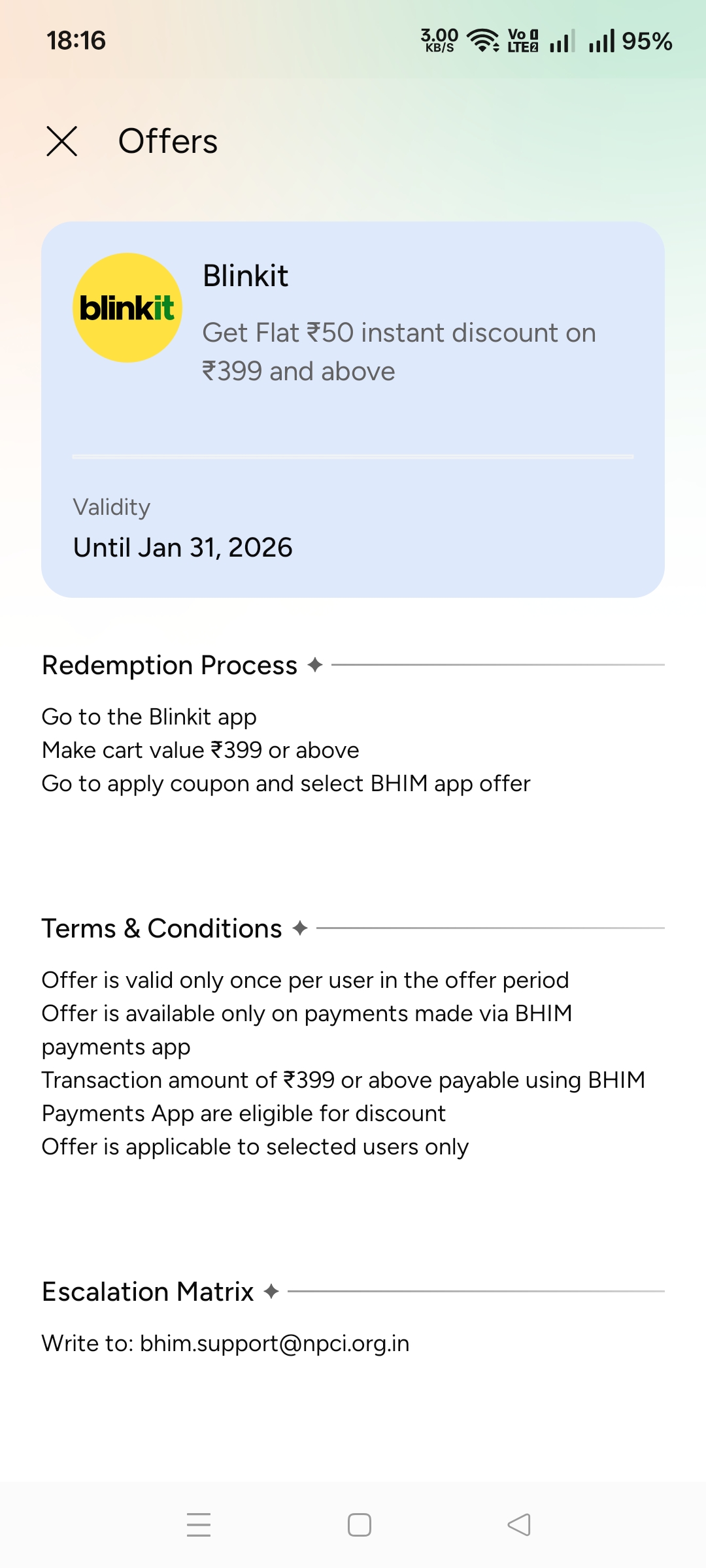 Flat 50 discount on minimum payment to blinkit via bhim app | DesiDime