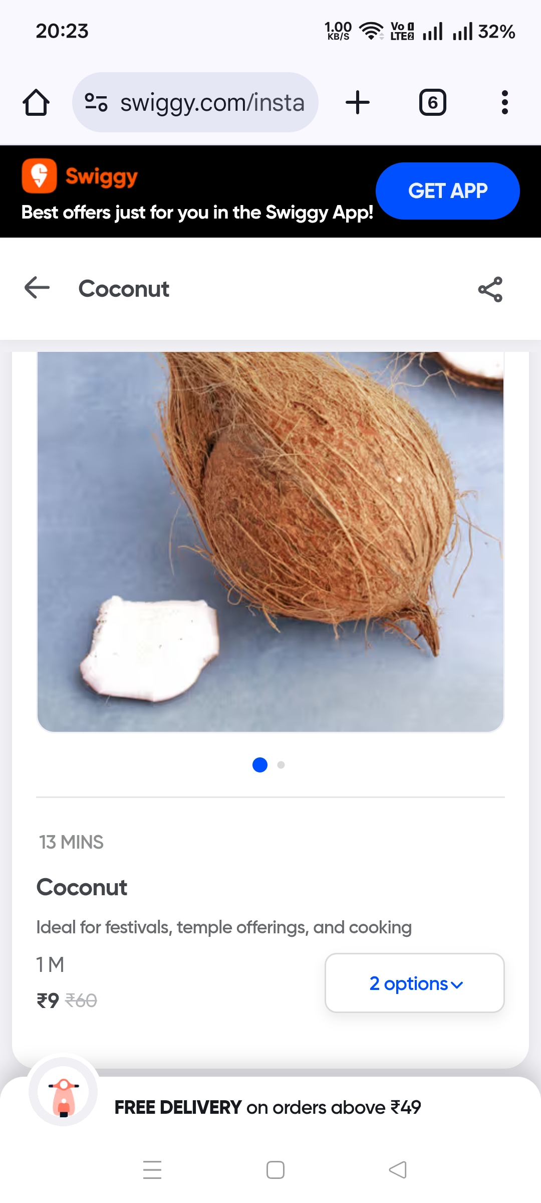 Swiggy instamart coconut at 9 rupees | DesiDime