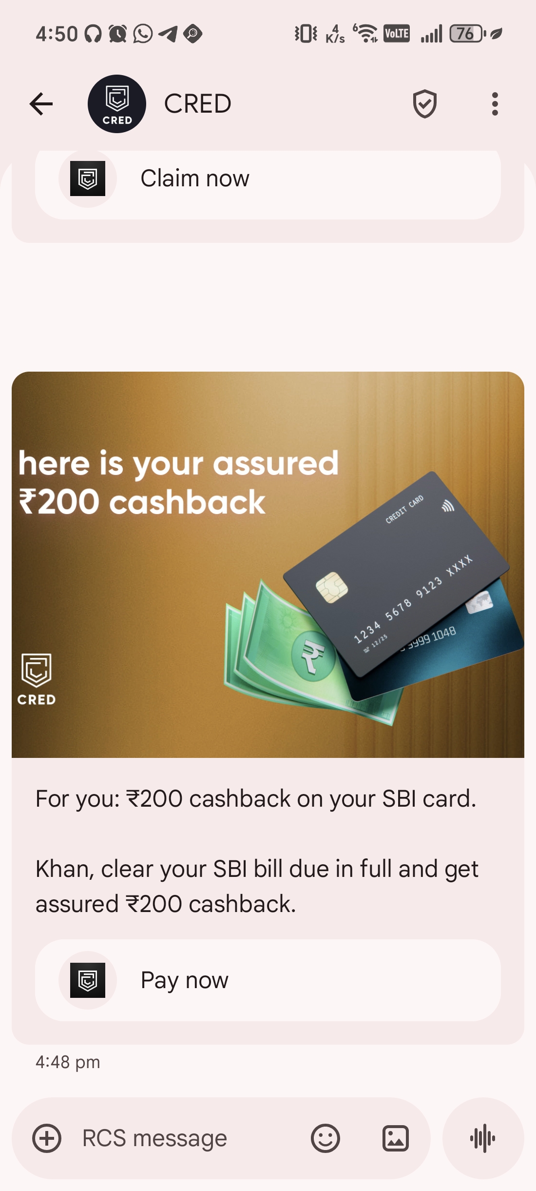 CRED-Get 200 cashback on credit card bill of minimum 75k | Desidime