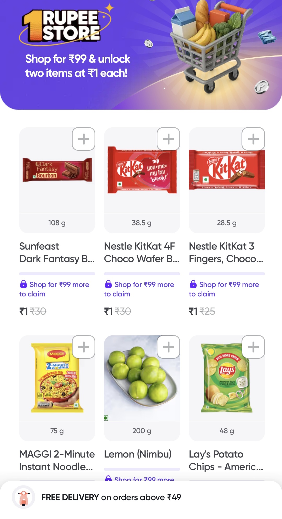 Instamart-Get 2 item from 1Rs store on 99rs shopping (user specific ...