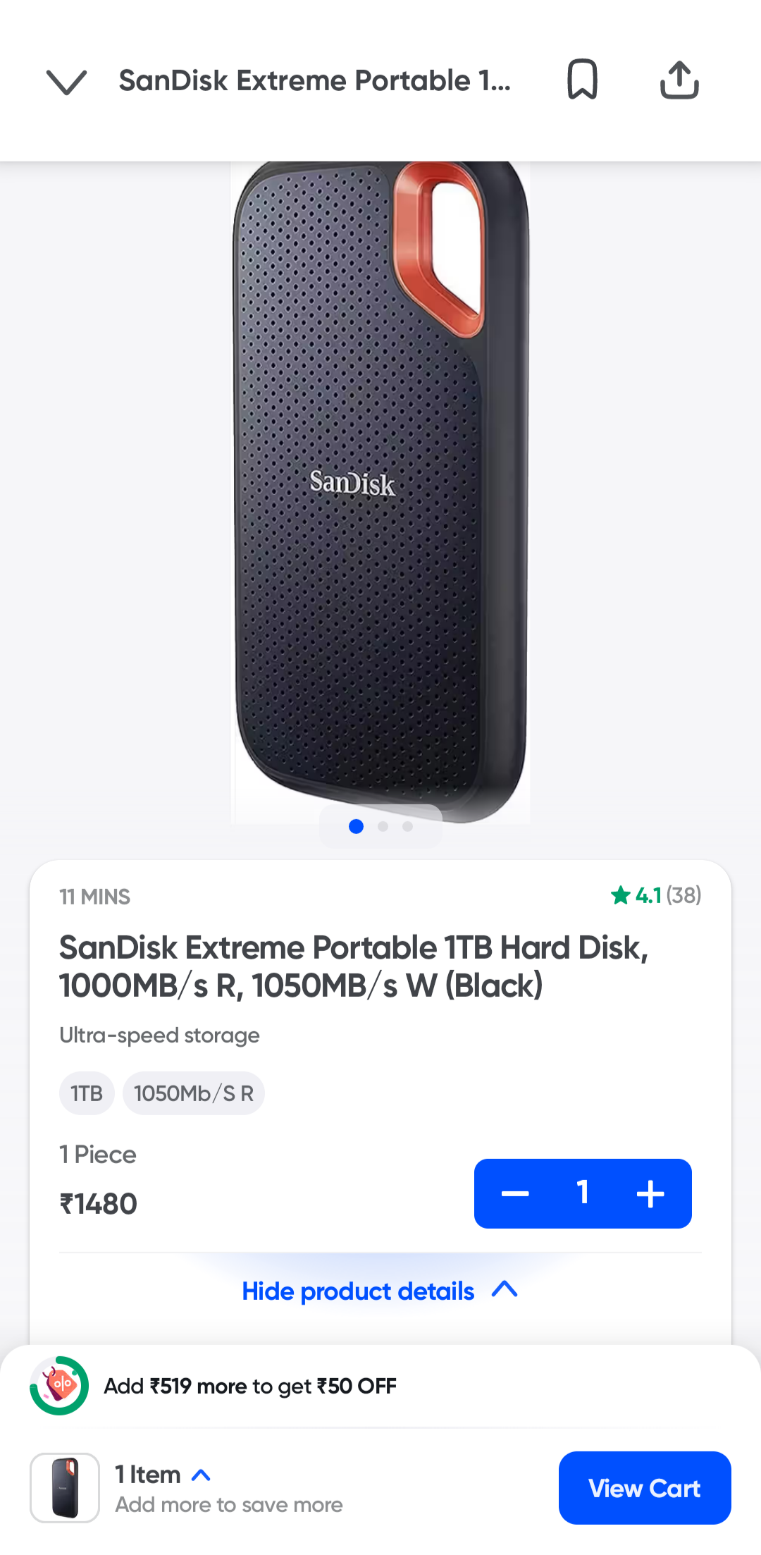 [Big Loot] Swiggy Instamart - SanDisk Extreme Portable 1TB Hard Disk ...