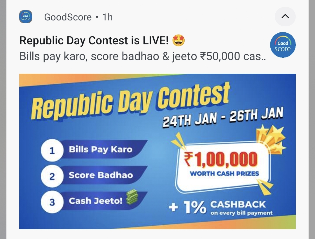 Goodscore- Republic Day Contest - Get 1% cashback on CC bill Payment ...