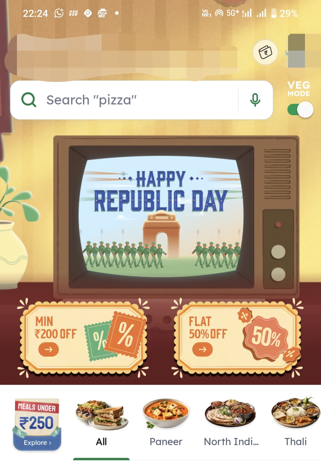ZOMATO - Republic day offer - 50 percent off no min mov ( Restaurant ...