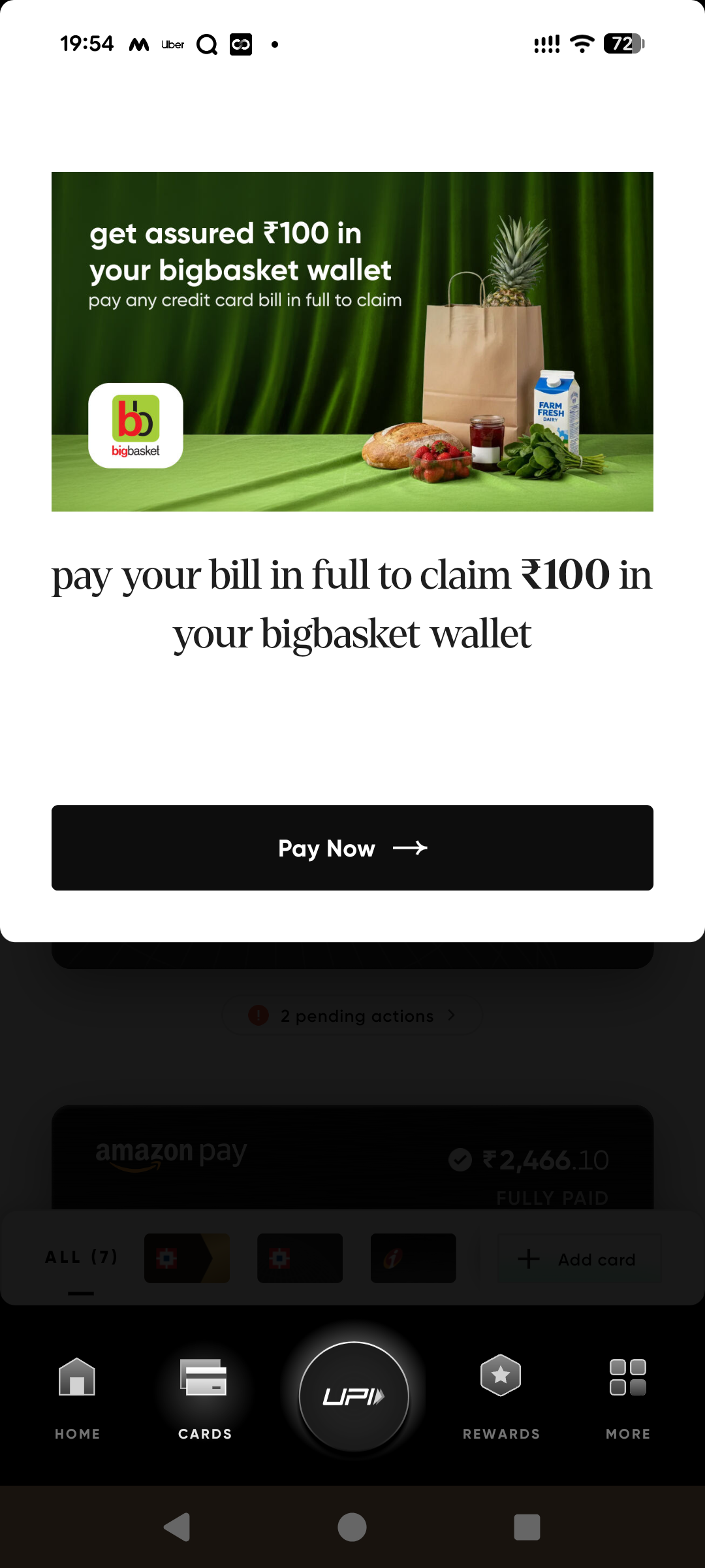 Rs. 100 in BigBasket Wallet for Paying full Credit card Bill | DesiDime