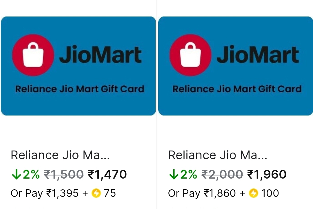 Reliance Jio Mart (Jiomart Giftcard) Digital Gift Card at 8% Off with ...