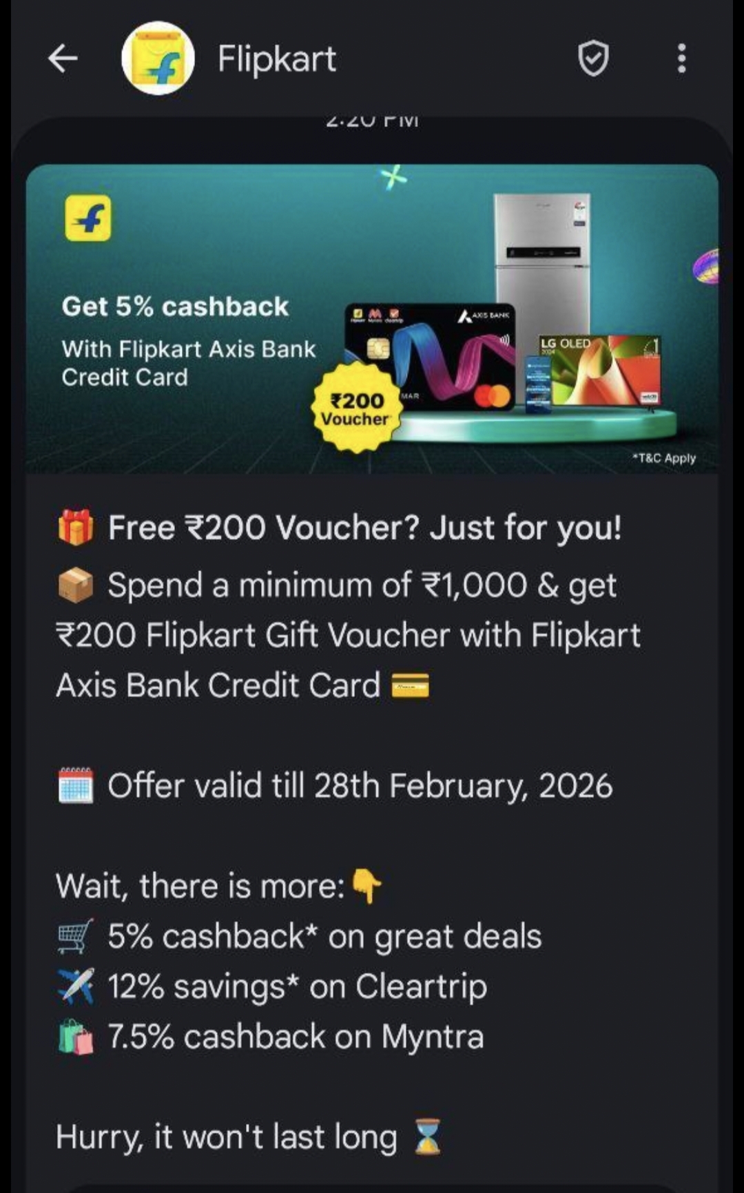 Flipkart gift card of 200 on 1k shopping via Flipkart axis cc on ...