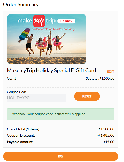 MakemyTrip Holiday Special E-Gift Card Worth Rs. 1500 at Flat 99% Off ...