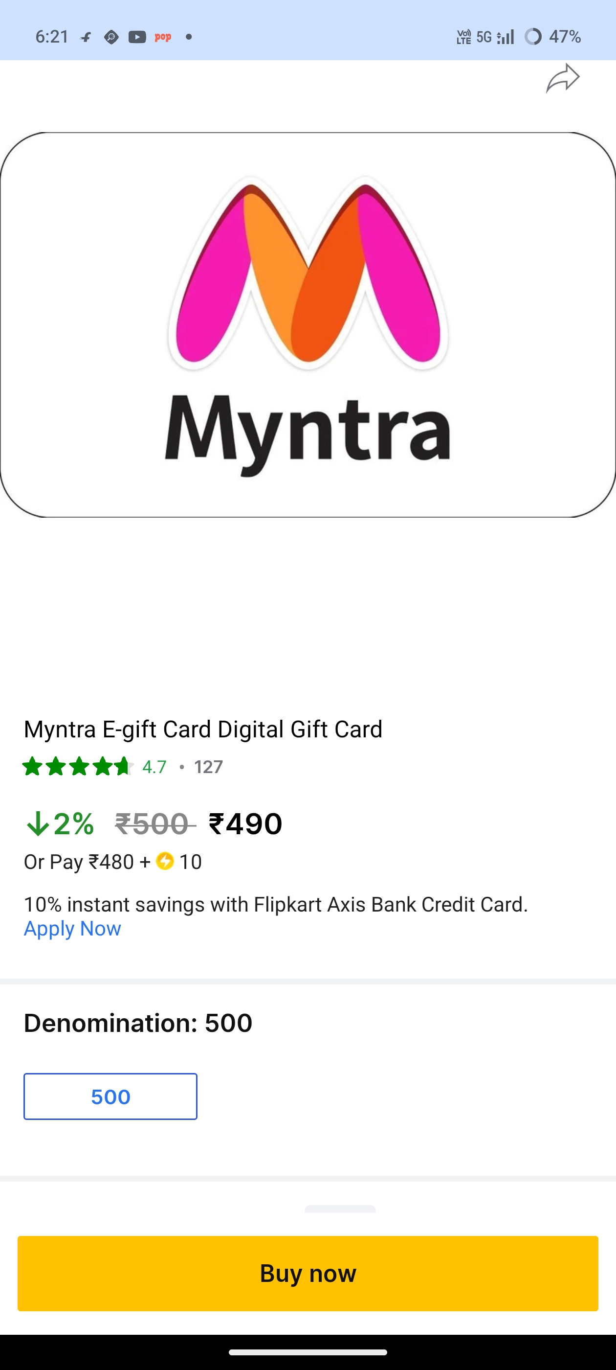 Myntra Gift Card at 10% Off on Flipkart using Supercoins & UPI | Desidime