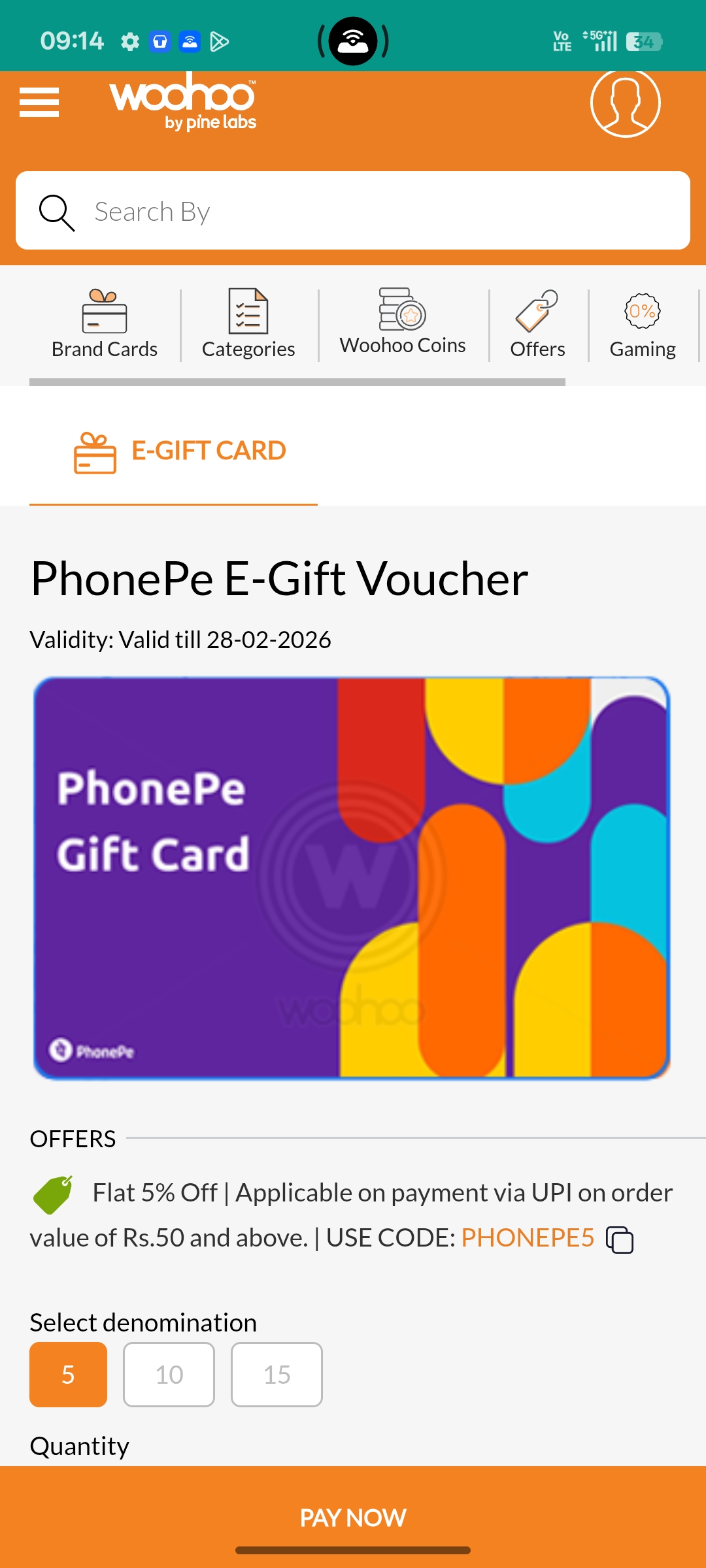 PhonePe Gift Cards @ 5% Off | ₹5 / ₹10 / ₹15 Denominations | Instant ...