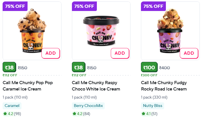 Zepto : Call Me Chunky Ice Cream – Flat 75% OFF (Location Specific ...