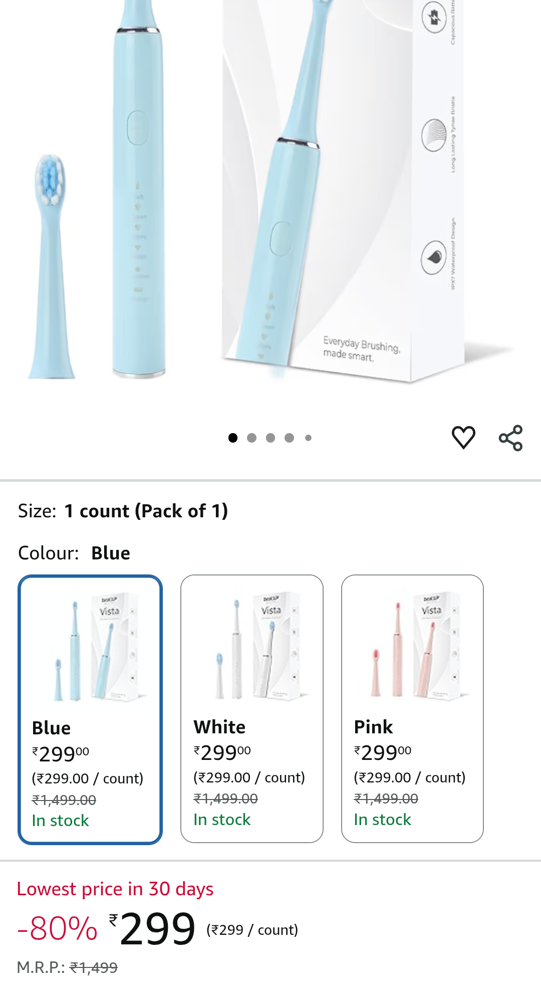 BeatXP Vista Sonic Electric Toothbrush for Adults with 2 Brush Heads ...