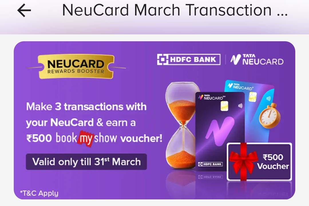 Tata Neu HDFC NeuCard Offer: Get ₹500 BookMyShow Voucher on 3 ...