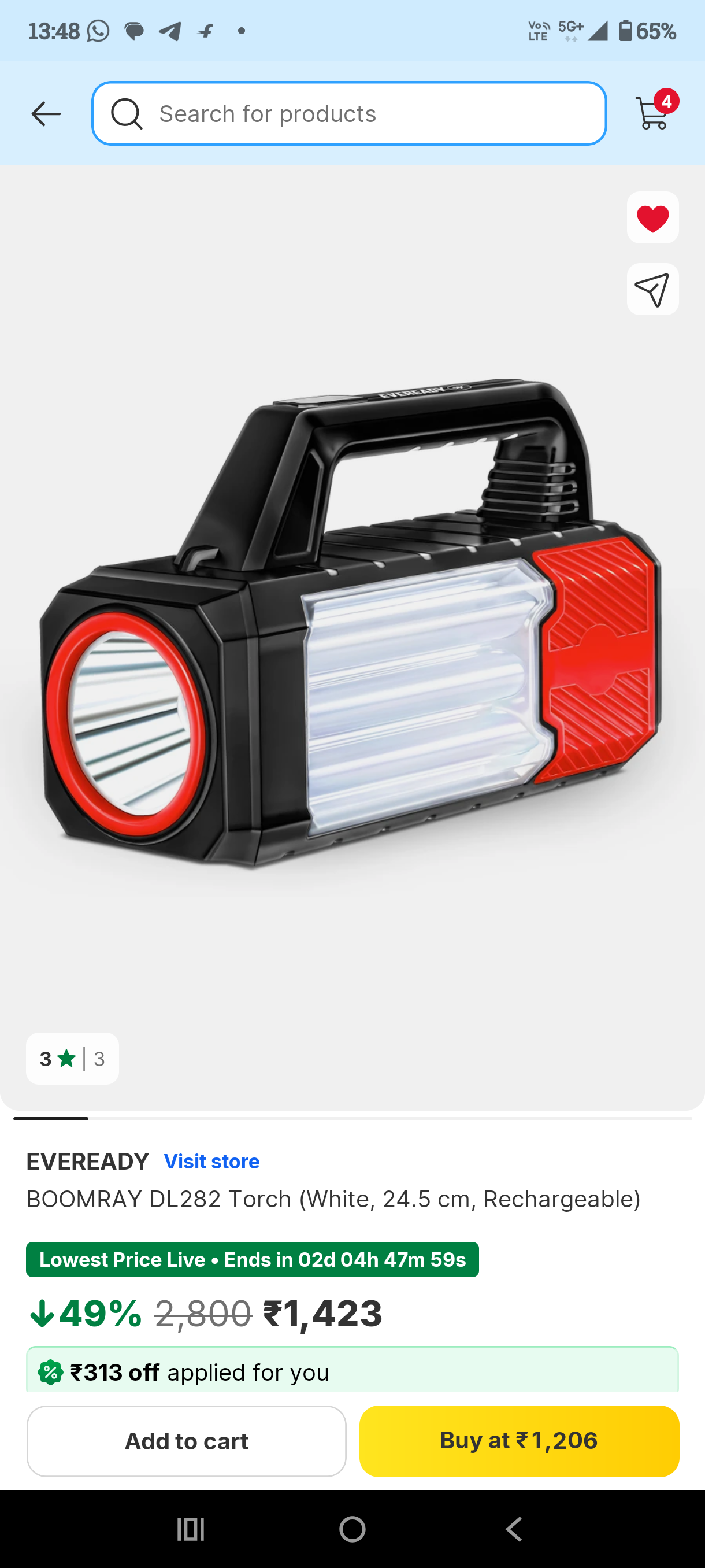 Eveready BOOMRAY DL282 Torch with Radio , Bluetooth speaker, card ...