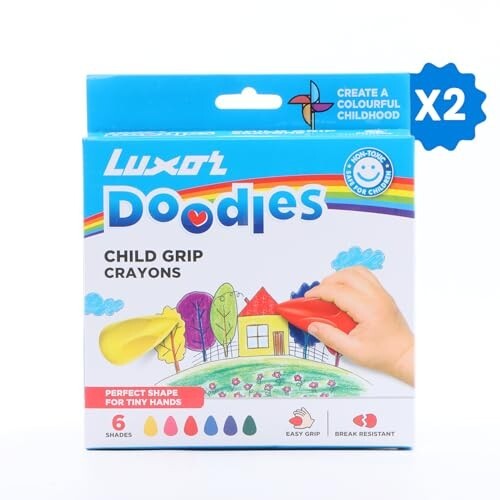 Luxor Doodles Child Grip Plastic Crayons 6's, Pack of 2 | Desidime