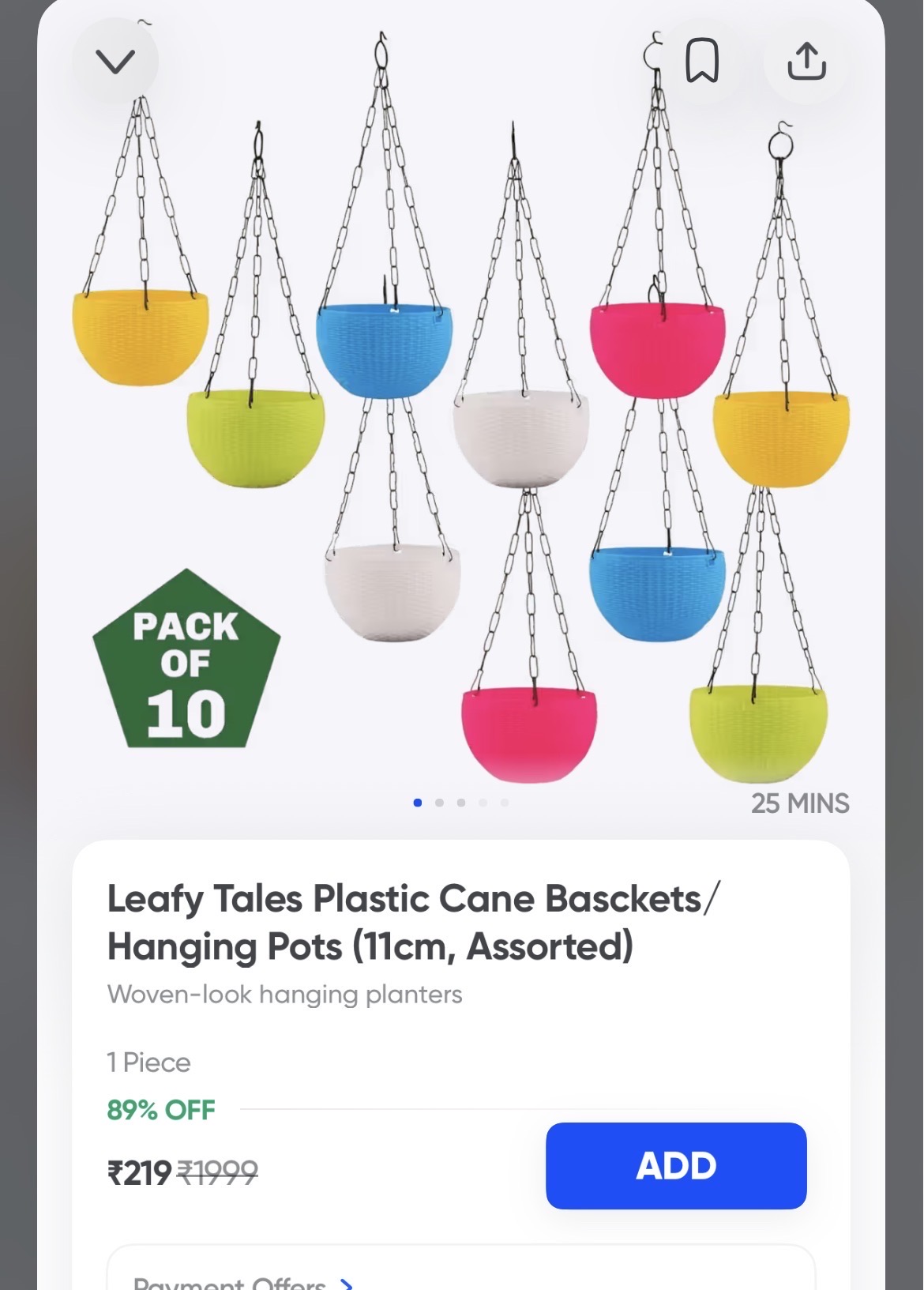 Leafy Tales Plastic Cane Basckets/Hanging Pots (11cm, Assorted) Pack of ...