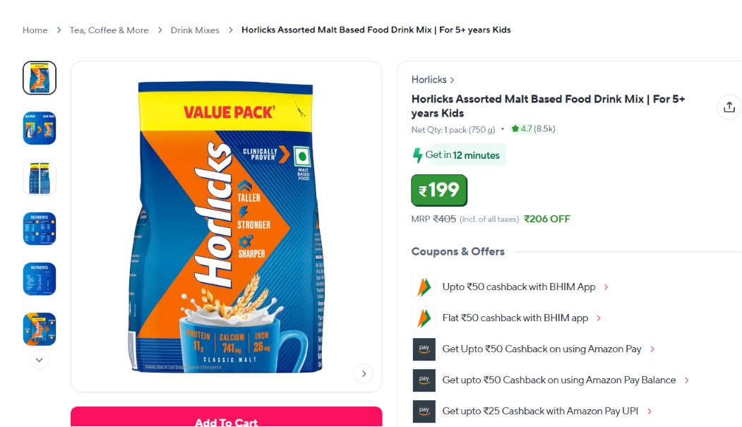 Zepto - Horlicks Assorted Malt Based Food Drink Mix | For 5+ years Kids ...