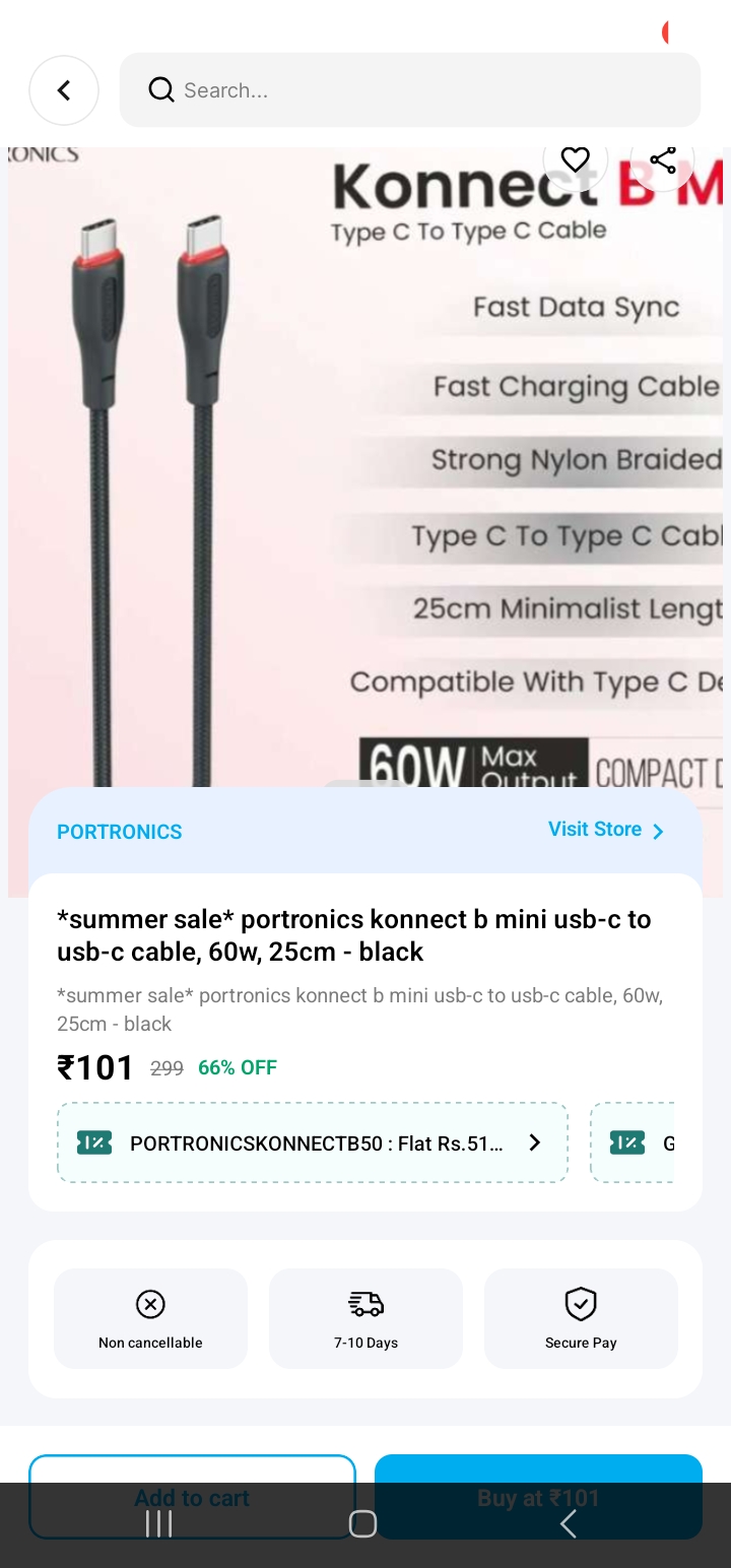 Digihaat: Portronics mini Usb-C to Usb-c Cable at ₹50 | Desidime