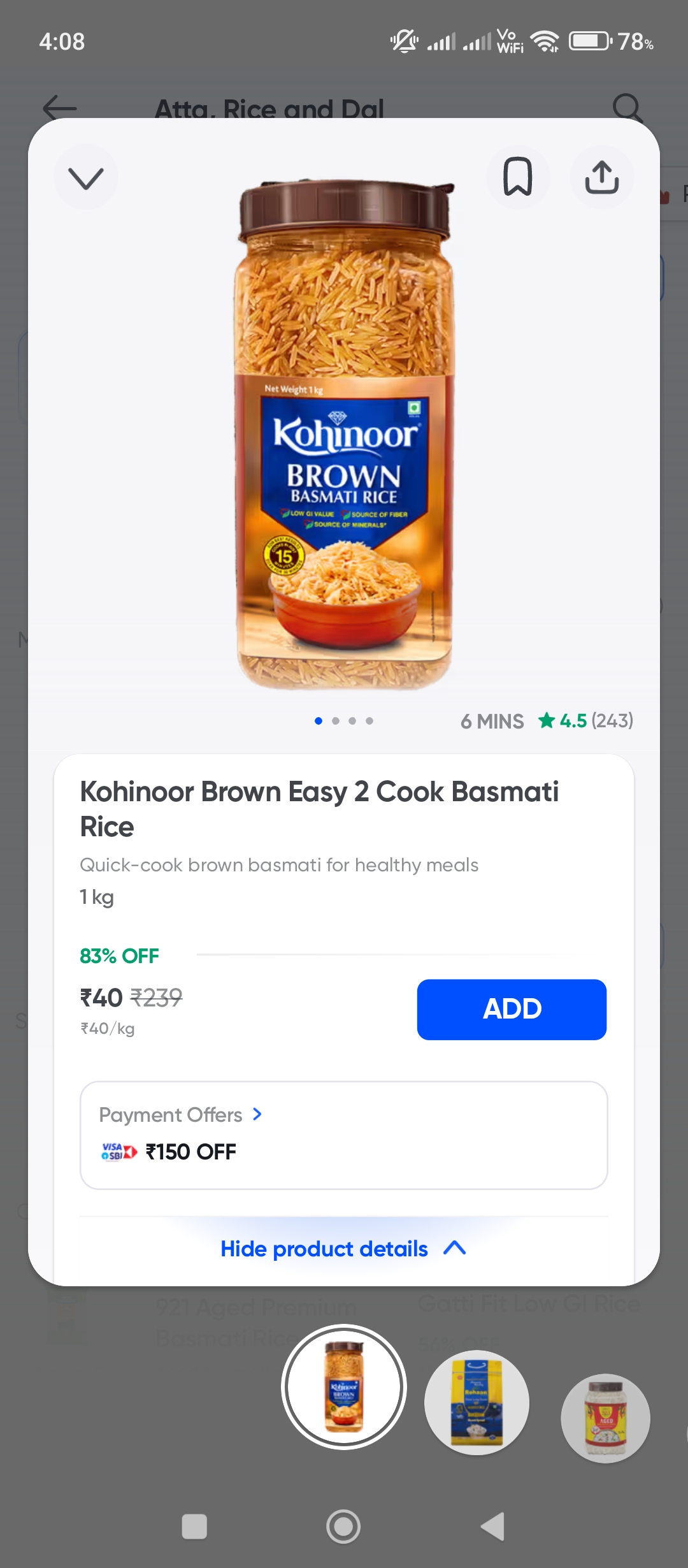Instamart : Kohinoor Brown Easy 2 Cook Basmati Rice | Desidime