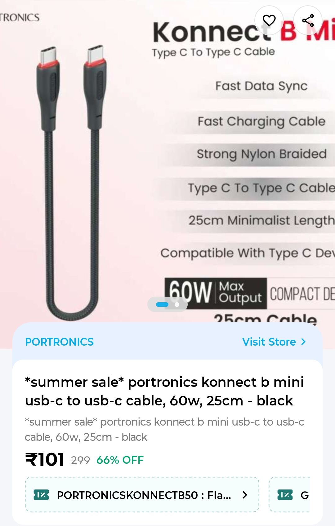 Portronics Mini usb c cable | Desidime