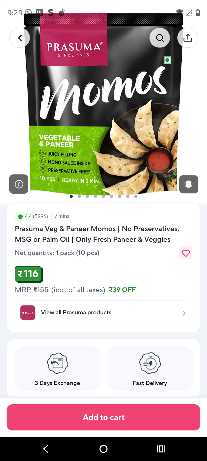 Zepto | Search Prasuma | Peri Peri Chicken Momos | Veg & Paneer Momos ...