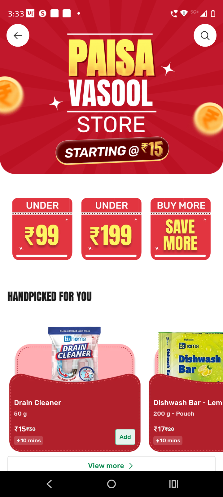 Bigbasket | PAISA VASOOL Store Starting @15 | Banner Showing | Desidime