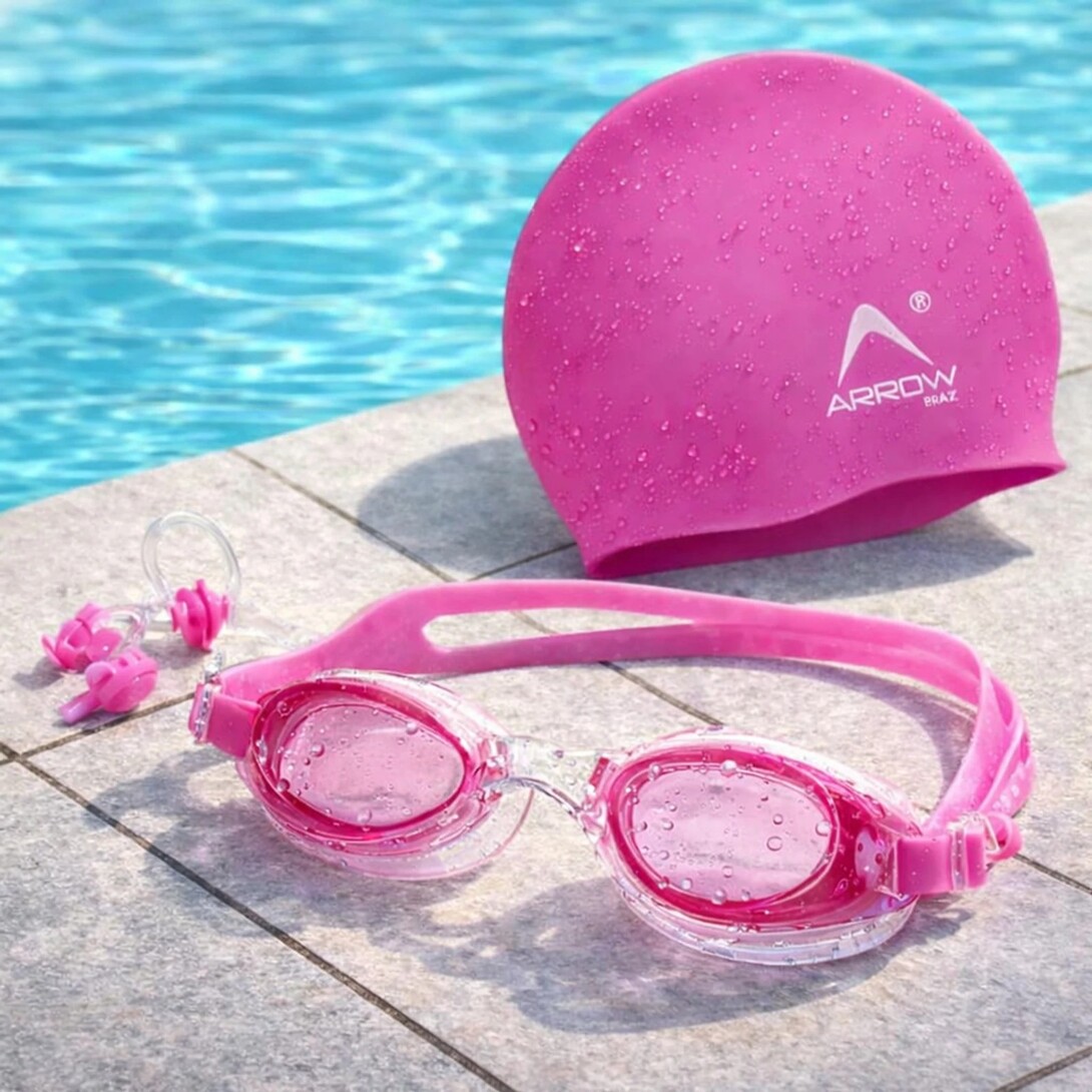 ArrowMax (silicone cap/Goggle/Earplugs/Noseplug) Black Swimming Kit ...