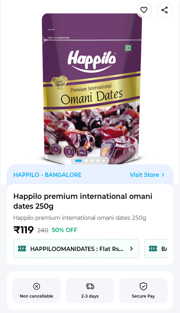 Happilo Premium International Omani Dates 250g @59 + Free shipping ...