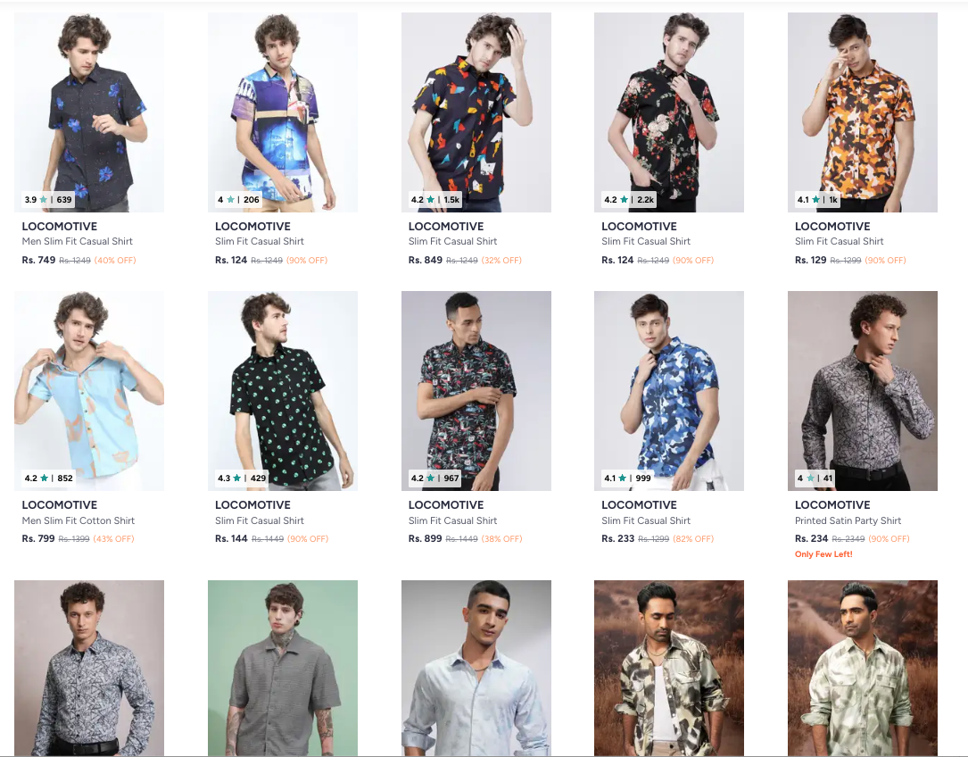 Upto 90% off on Locomotive Shirts Men | Desidime