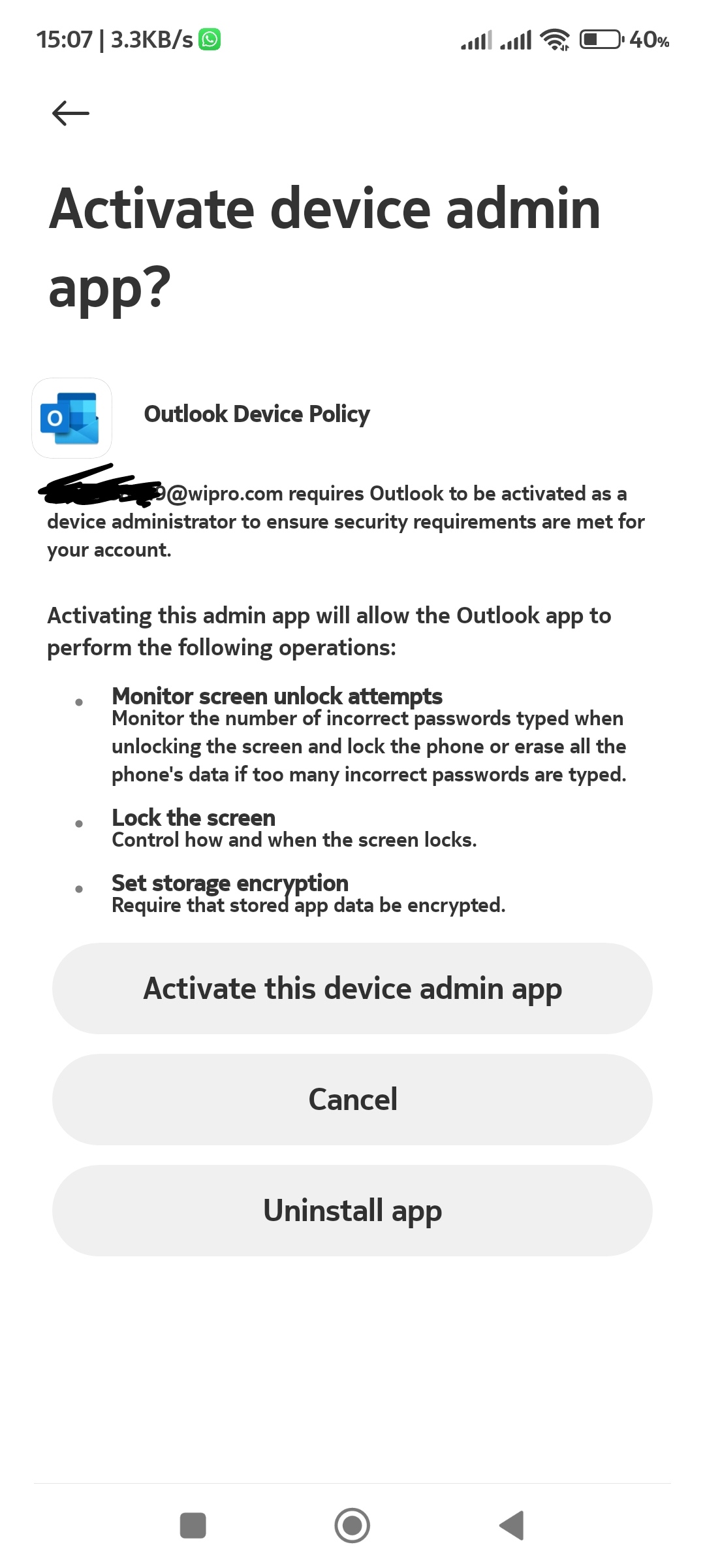Outlook mail asking for ADMIN ACCESS in Android phone. Is it safe ...